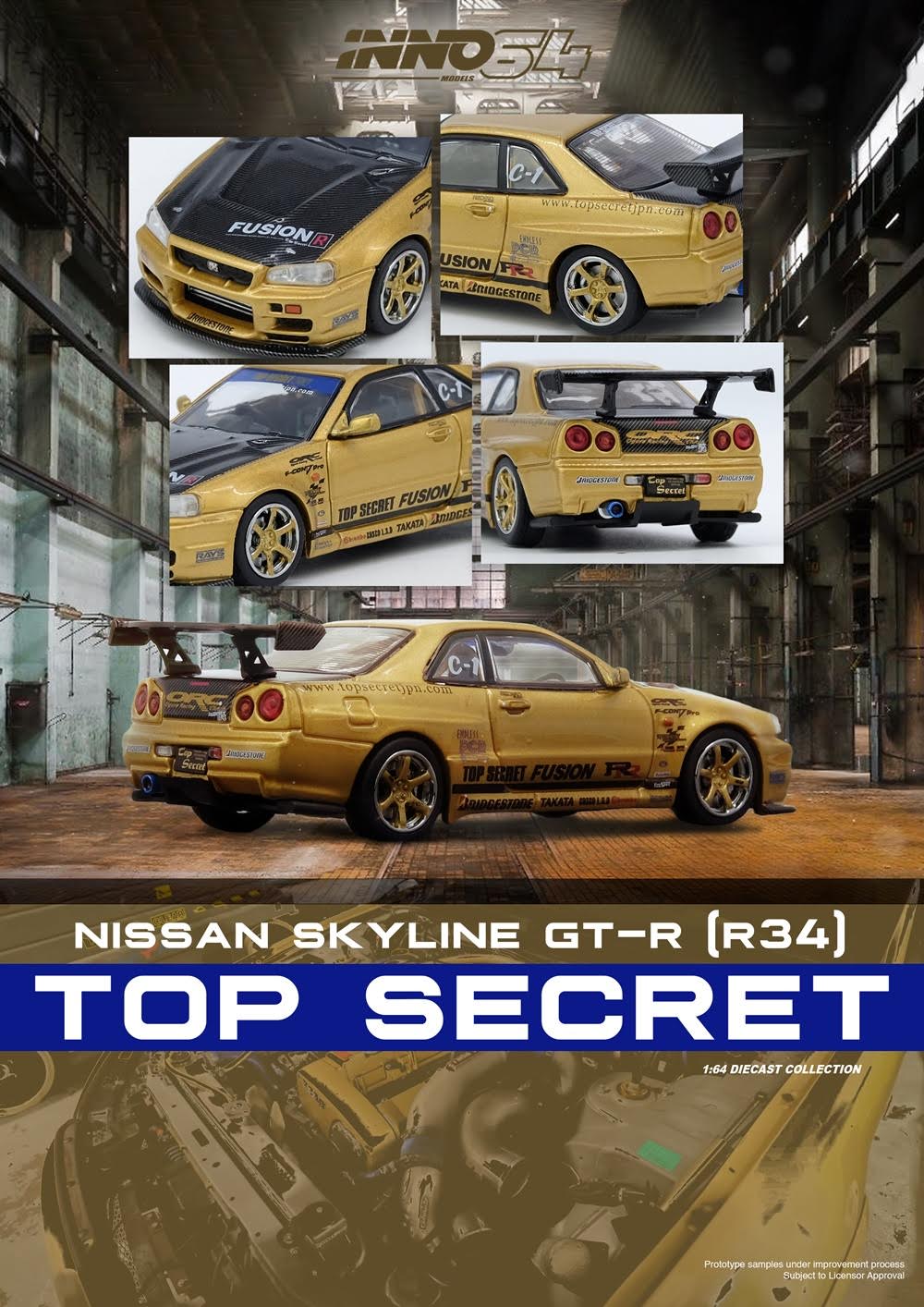 INNO64 - Top Secret Nissan Skyline GT-R (R34) Gold - Scale 1/64 IN64-R ...