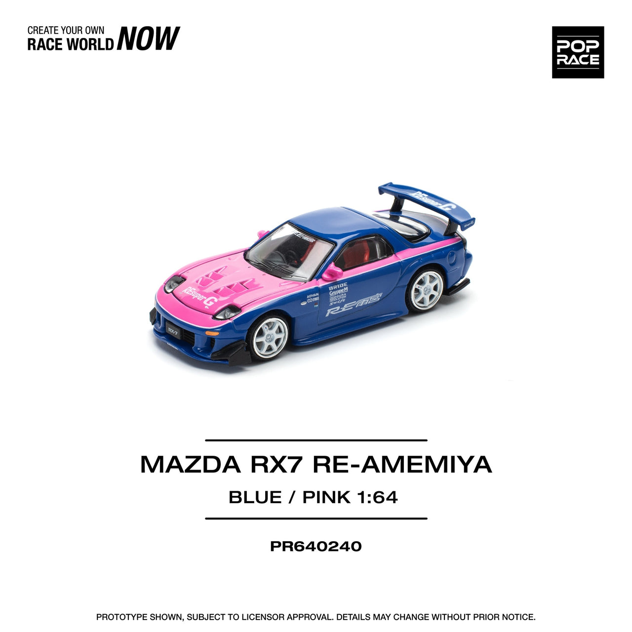 Pop Race - Mazda RX-7 RE-Amemiya Widebody Blue / Pink - Scale 1/64 PR6 ...